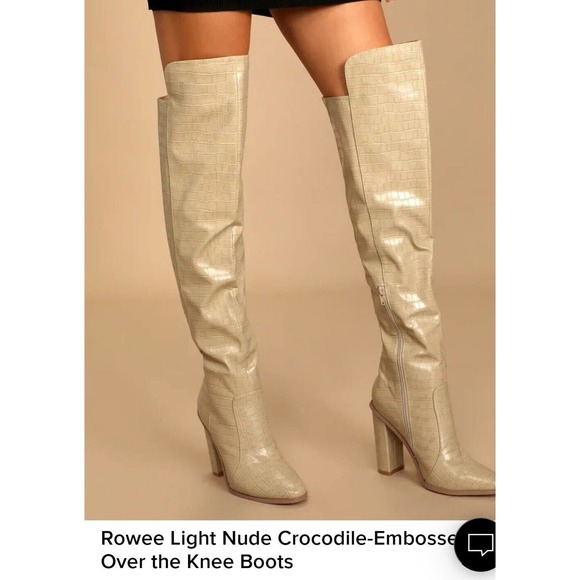 Lulus | Shoes | Lulus Rowee Croco Nude Tan Cream Boot Over The Knee ...